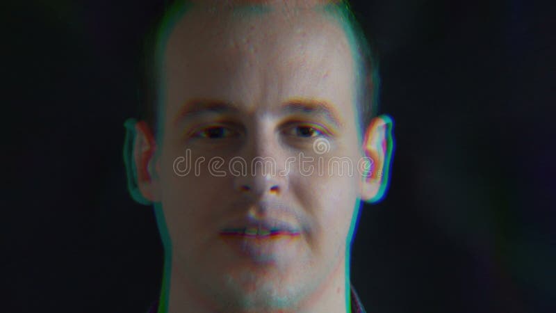 Face of a Smiling Man, a Distorted Random Characters. Concept: a Glitch ...