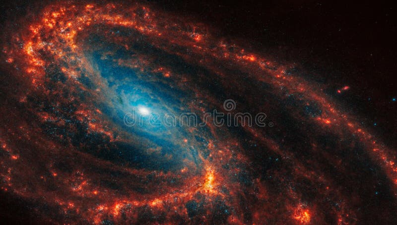 Face-on Spiral Galaxy, NGC 3627. Bright Orange, Red Blue, Black Hole ...