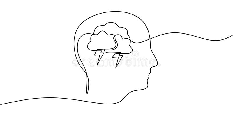 Face with a Storm Inside in One Line Drawing. Symbolizing Psychological ...