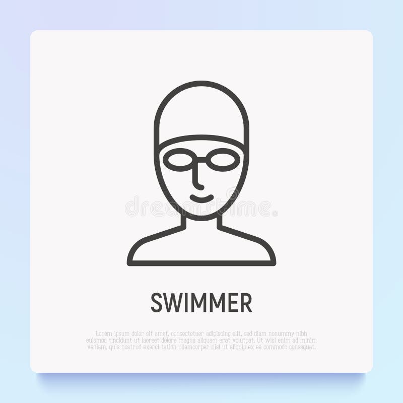 Face of Swimmer in Swimming Cap and Goggles. Thin Line Icon Stock ...