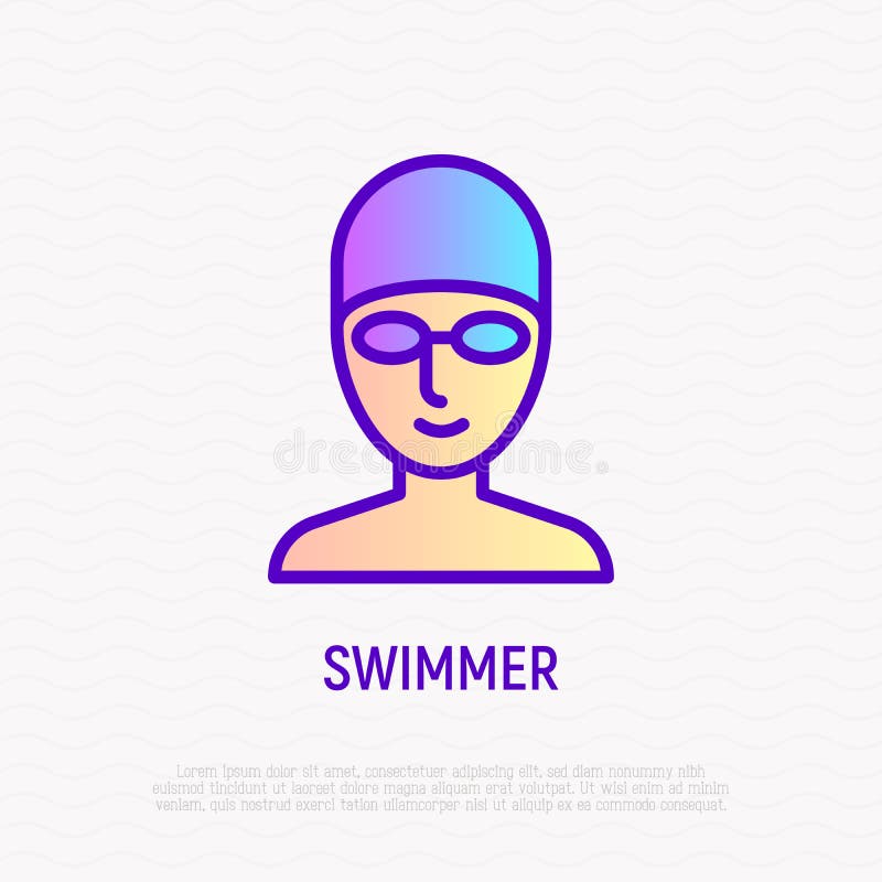 Face of Swimmer in Swimming Cap and Goggles. Thin Line Icon Stock ...