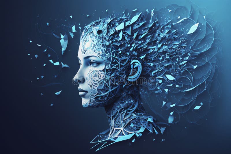 Face of Technology Concept in Blue Tones. Generative AI. Stock ...