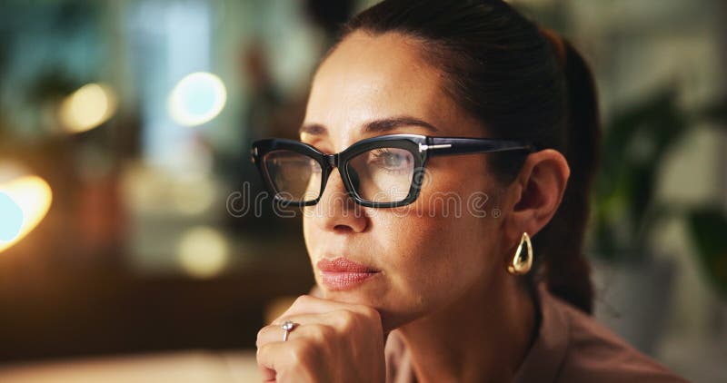 Face, Thinking and Business Woman with Vision, Creative Insight or ...