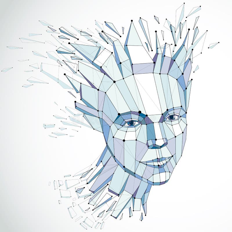 Face of a Thinking Woman Created in Low Poly Style and with Conn Stock ...