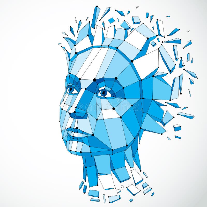 Face of a Thinking Woman Created in Low Poly Style and with Conn Stock ...