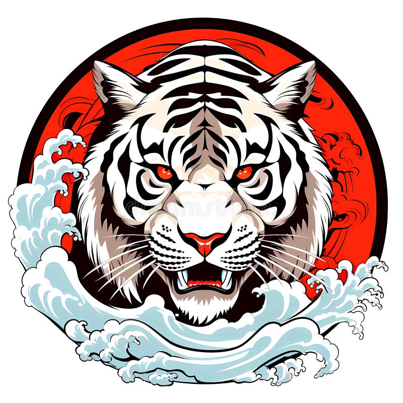 Face of Tiger in Red Circle Stock Illustration - Illustration of animal ...