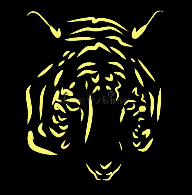 Face Tiger Yellow and Black Stock Illustration - Illustration of black ...