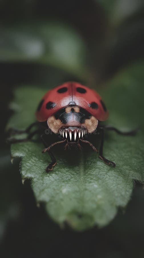 Face-to-face with a Ladybug on a Leafy Green Surface Stock Illustration ...