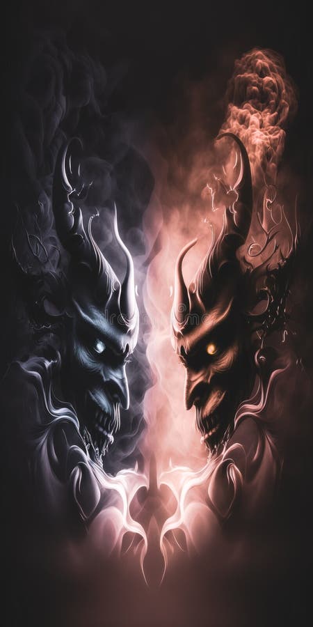 Face To Face of Two Creatures in the Dark Stock Illustration ...