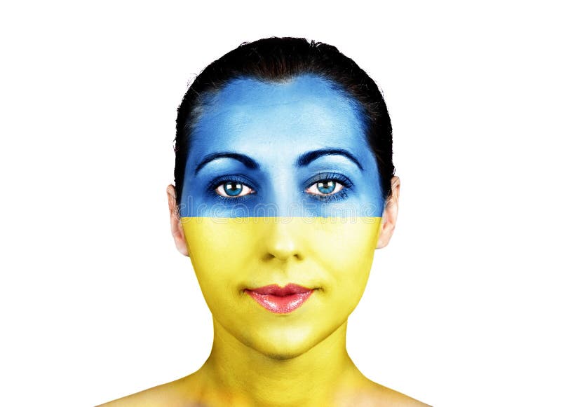Face with the Ukraine flag stock photo. Image of beauty - 35051422