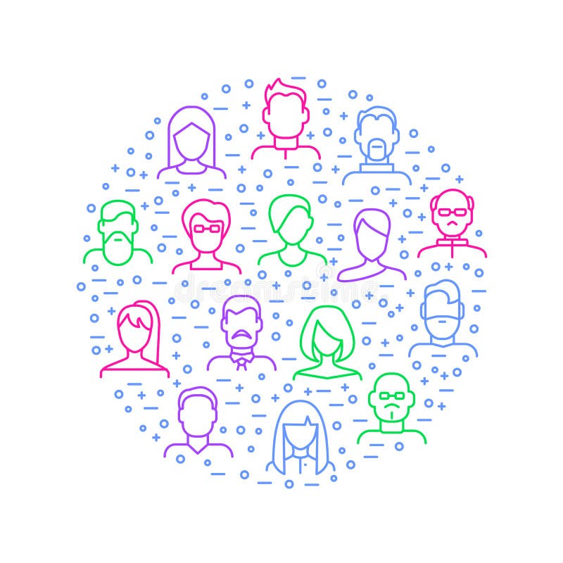 Face Various Types Signs Thin Line Round Design Template. Vector Stock ...