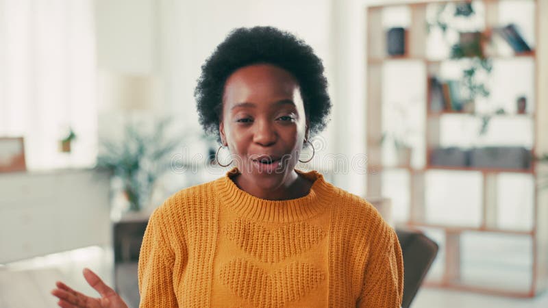 Face, Video Call and Webinar with Black Woman in Home Office for Live ...