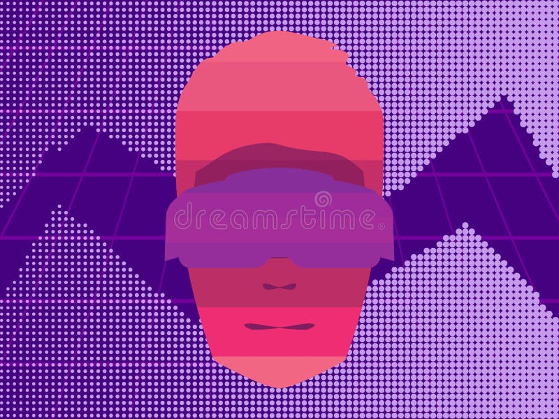 Face in Virtual Reality Glasses. Human Face in VR Headset Stock Vector ...