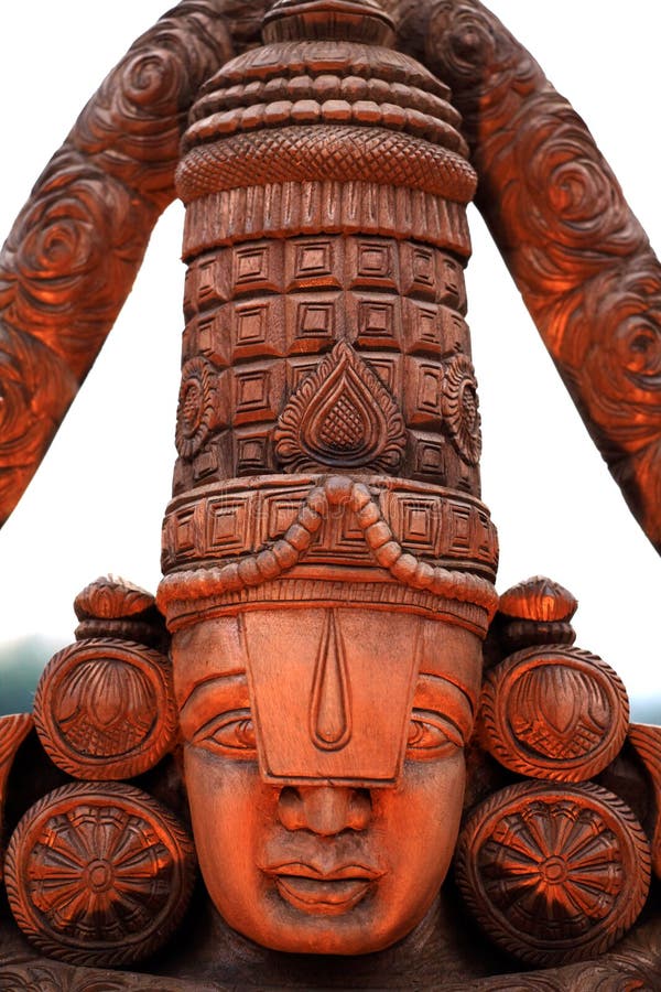 Face of Vishnu Lord in Sculpture with Many Details on Wall of Old ...