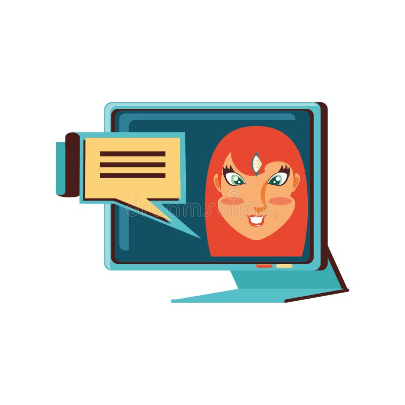 Face Woman in Computer Monitor and Speech Bubble Stock Vector ...