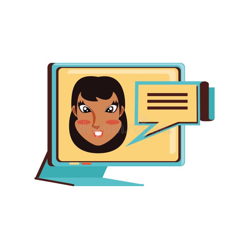 Face Woman in Computer Monitor and Speech Bubble Stock Vector ...