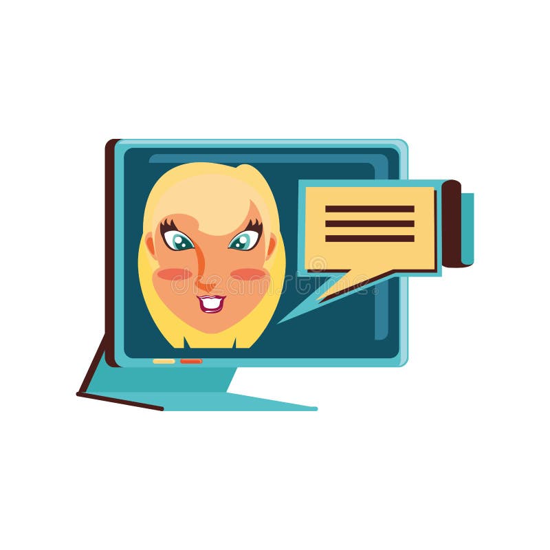 Face Woman in Computer Monitor and Speech Bubble Stock Vector ...