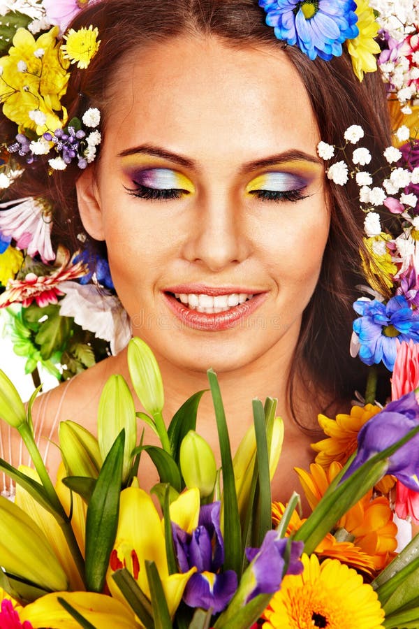 Face of woman with flower. stock photo. Image of flower - 30465578