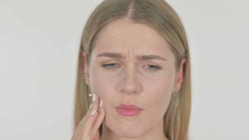 Face of Young Woman Having Toothache on White Background Stock Footage ...