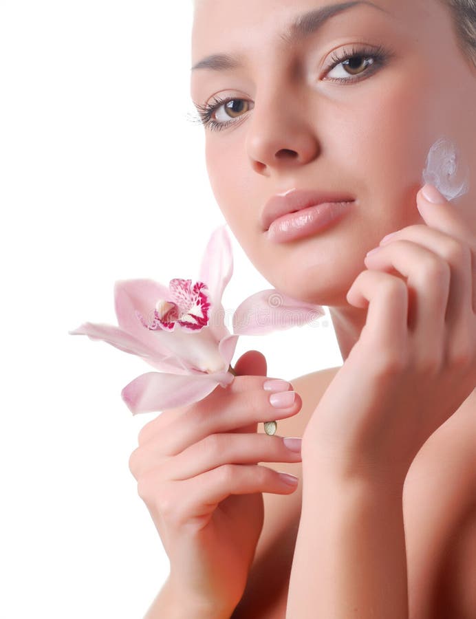 Face of woman and orchid stock photo. Image of human, smile - 7038264