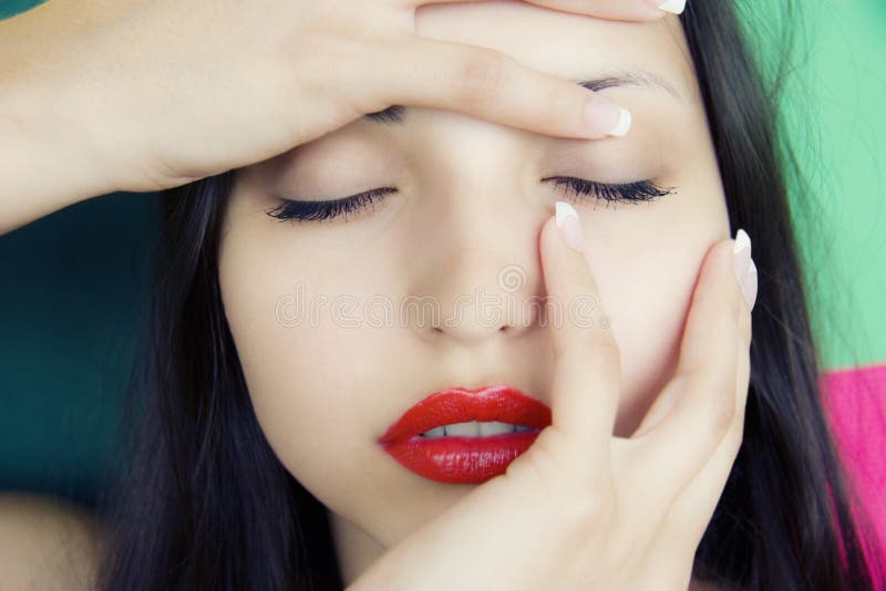 Face of Young Beautiful Blindly Brunette Woman Stock Photo - Image of ...