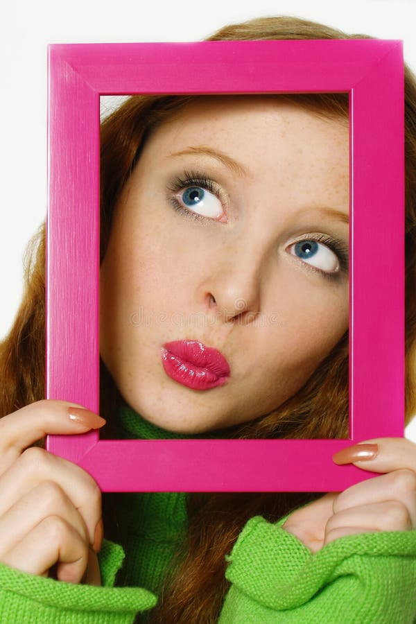 Face of the Young Beautiful Girl in a Frame Stock Photo - Image of hand ...