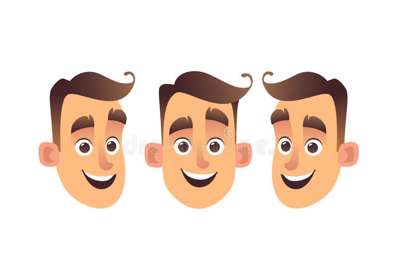 Face of Young Cartoon Man Three Kinds Isolated Stock Vector ...