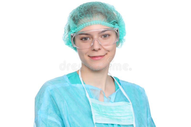 Face of Young Female Surgeon Doctor Smiling. Isolated. Stock Image ...
