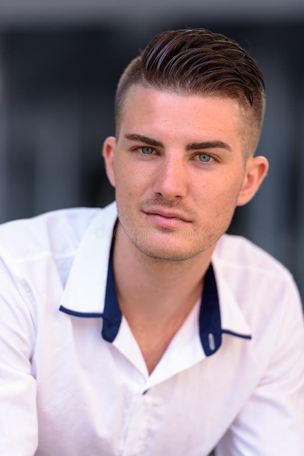 Face of Young Handsome Man Outside Modern House Stock Image - Image of ...