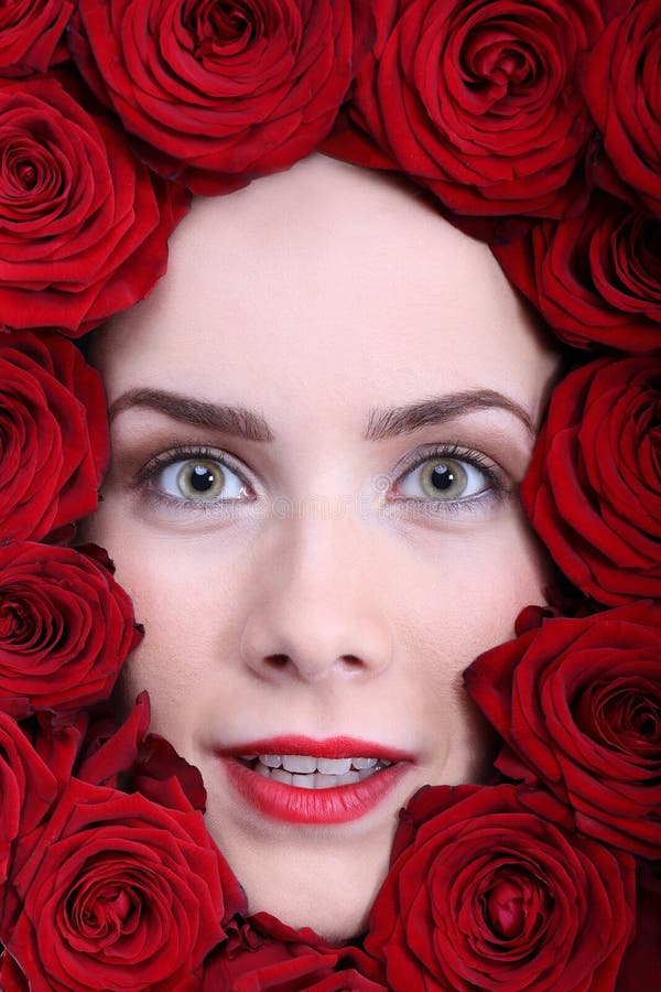 Face of Young Lady in Flowers Stock Image - Image of flowers, lips ...