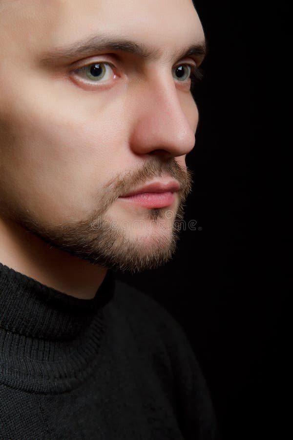 Face Unshaven Young Man in Profile Stock Image - Image of blue, fashion ...