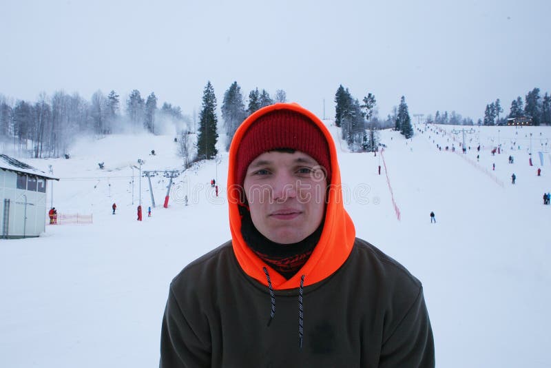 Face of a Young Man on the Background of a Ski Slope Stock Photo ...