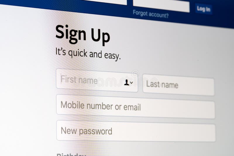 Facebook Application Sign Up Form on Laptop Editorial Photography ...