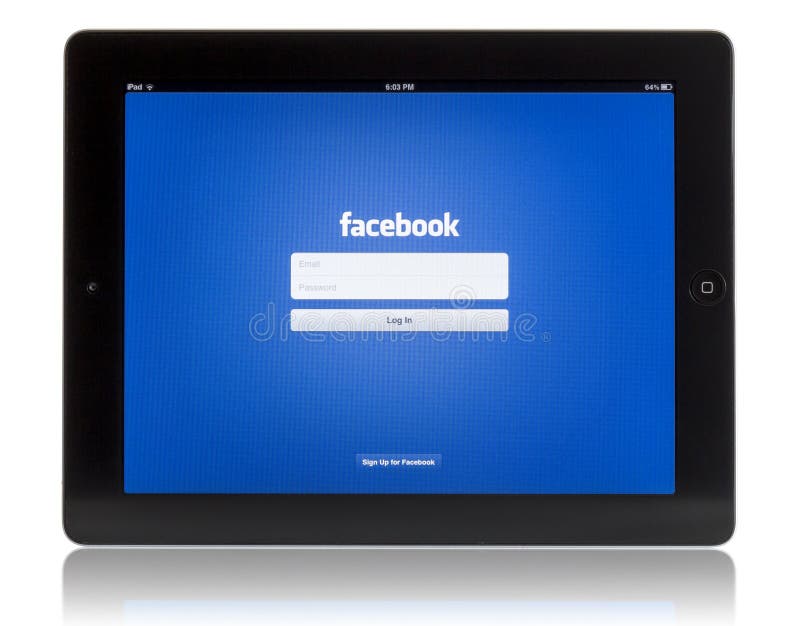 IPad with facebook app editorial image. Image of apple - 24610215