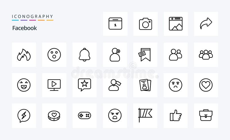 25 Facebook Line icon pack stock vector. Illustration of heating ...
