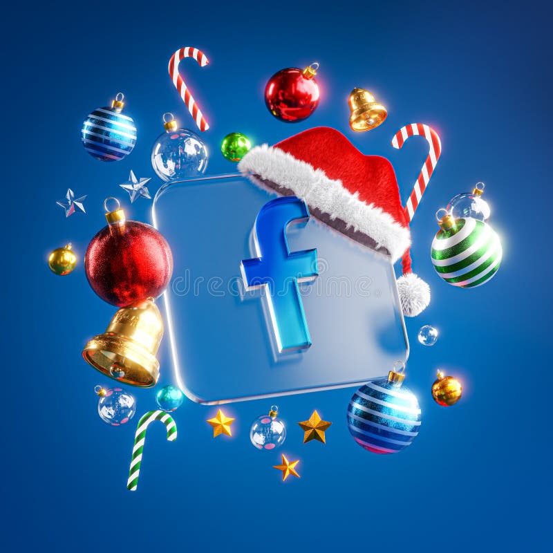 Facebook Logo Glass Square Christmas Ornament Dark Blue Background 3D ...