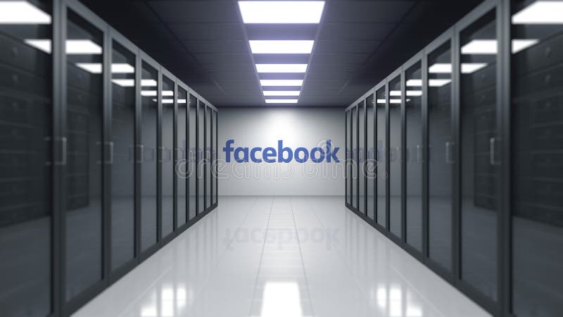 Facebook Logo on the Wall of the Server Room. Editorial 3D Rendering ...