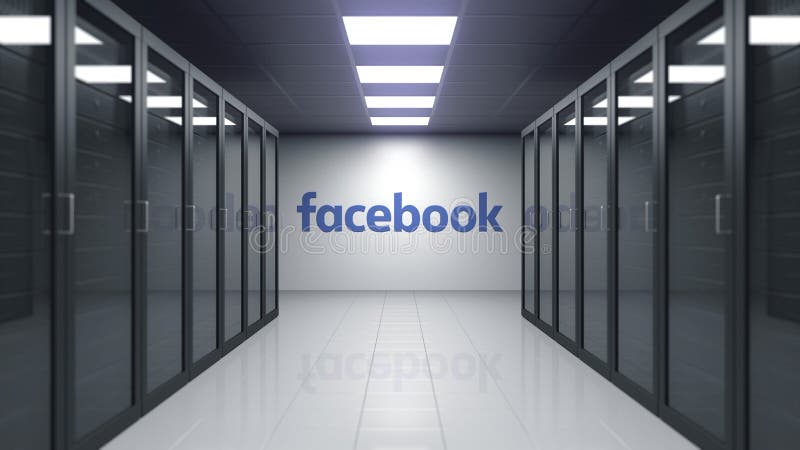Facebook Logo on the Wall of the Server Room. Editorial 3D Rendering ...
