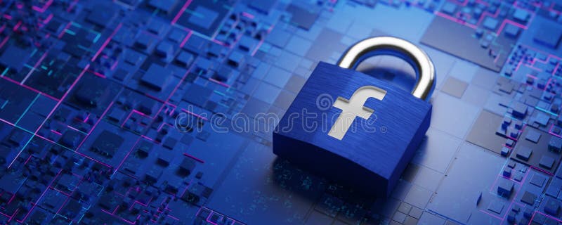 Padlock with Facebook Logo on Tech Background.Wide Banner for Social ...