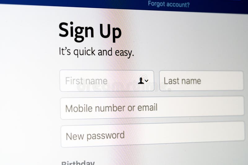 Facebook Sign Up Form on Screen Close Up Editorial Photo - Image of ...