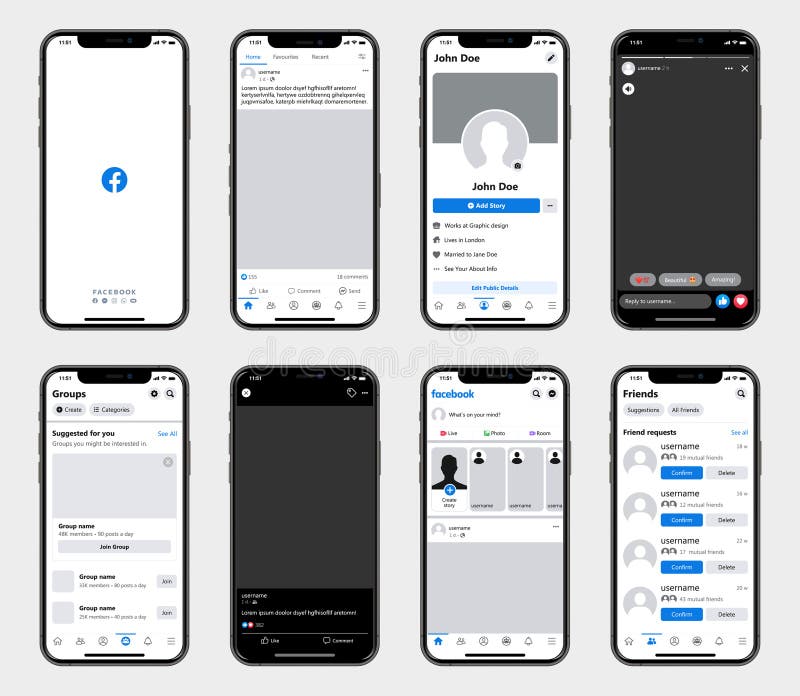 Facebook Social Network Interface Template on Apple Iphone Smartphones ...