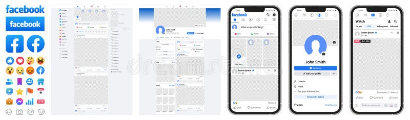 Facebook Social Network, Web Page and Phone Page Mockup Template ...