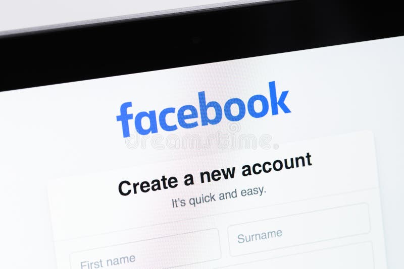 Facebook Start Page Website on Display Notebook Closeup Macro Editorial ...