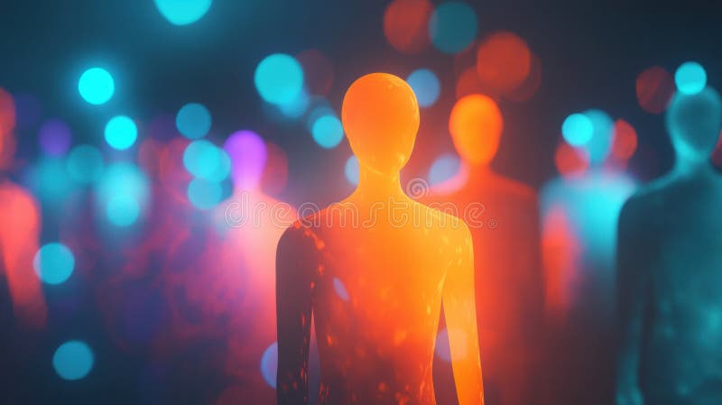 Faceless Avatars Illuminated in Vibrant Colors Create a Modern Abstract ...
