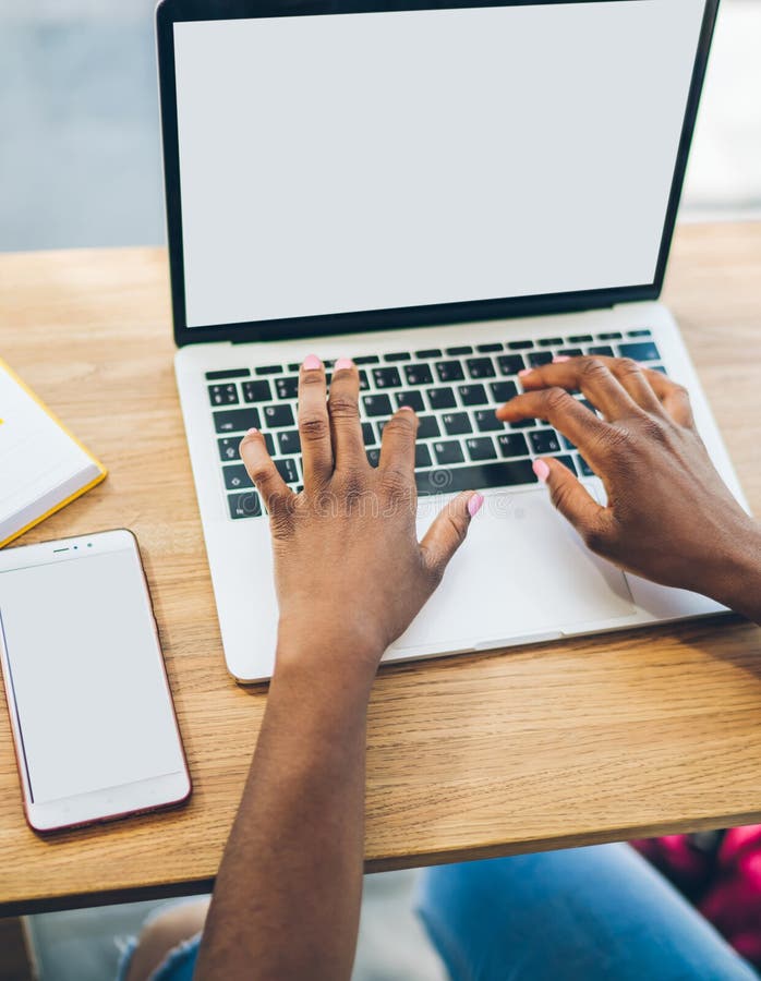 Faceless Black Person with Devices in Cafe Stock Photo - Image of body ...