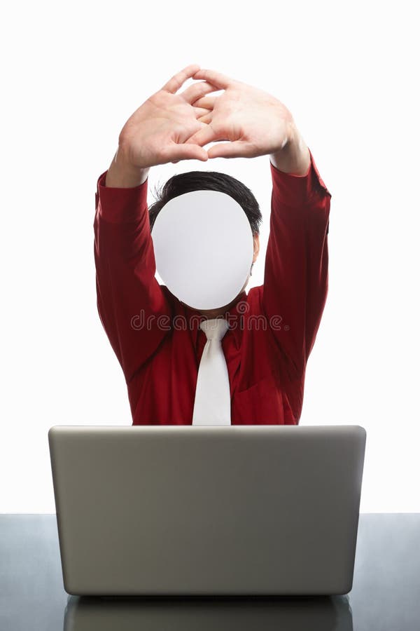 Faceless Businessman and Laptop Stock Image - Image of desk, head: 16387657