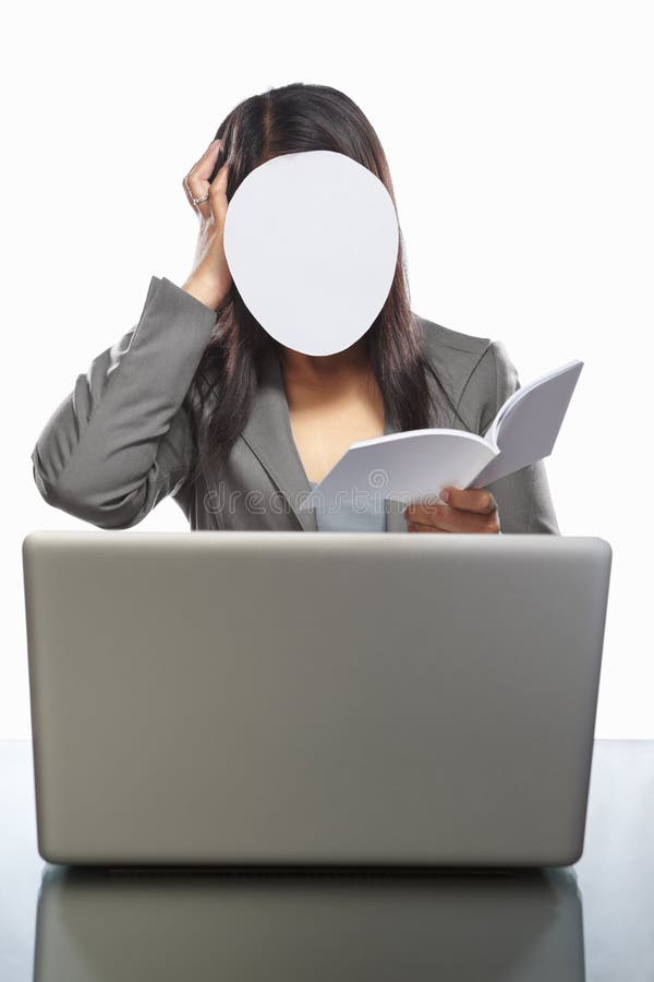 Faceless Businesswoman and Laptop Stock Photo - Image of vertical, book ...