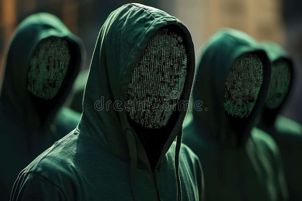 Faceless Figure in Hoodie with Digital Code Stock Photo - Image of ...