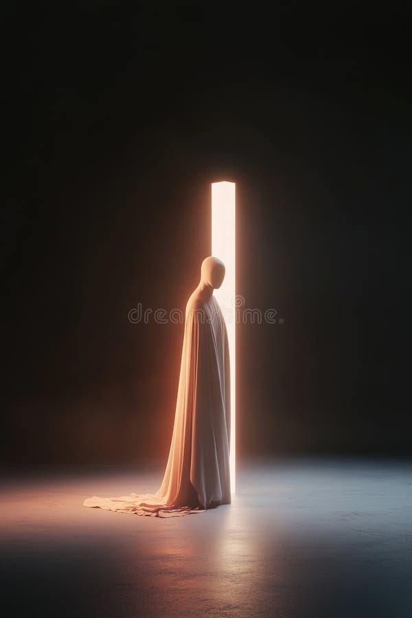 A Faceless Figure Stands Alone in an Expanse of Darkness, Softly Lit by ...