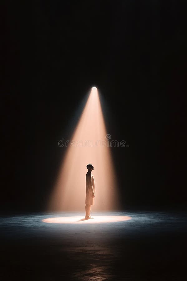 A Faceless Figure Stands Alone in a Vast Black Void, Softly Bathed in ...